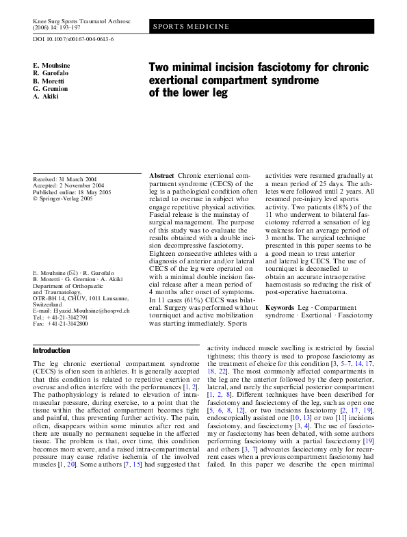 (PDF) Two minimal incision fasciotomy for chronic exertional ...
