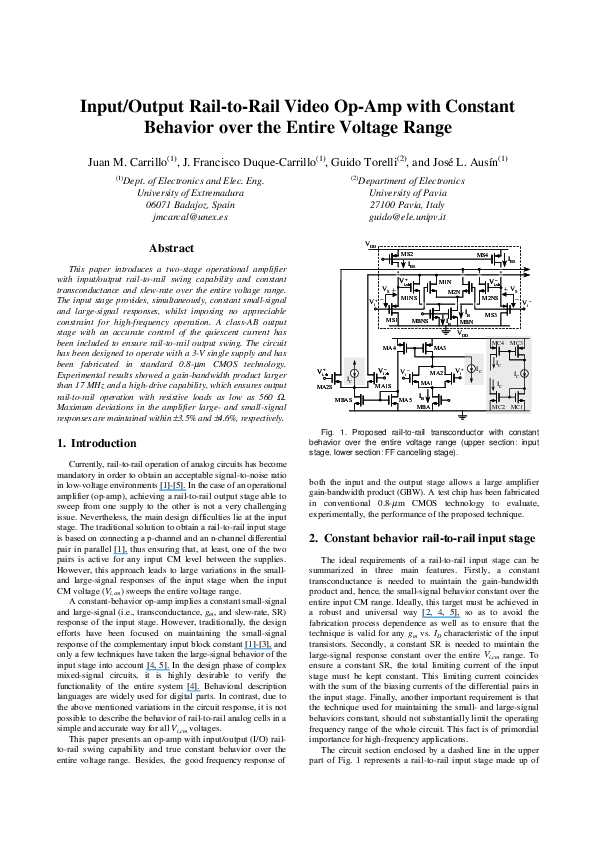 (PDF) Input/output rail-to-rail video op-amp with constant behaviour over the entire voltage range