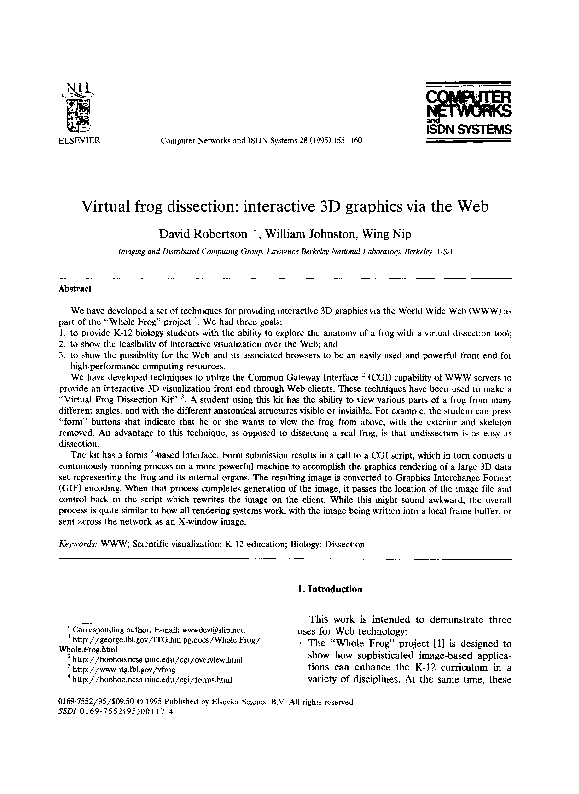 (PDF) Virtual frog dissection: interactive 3D graphics via the Web