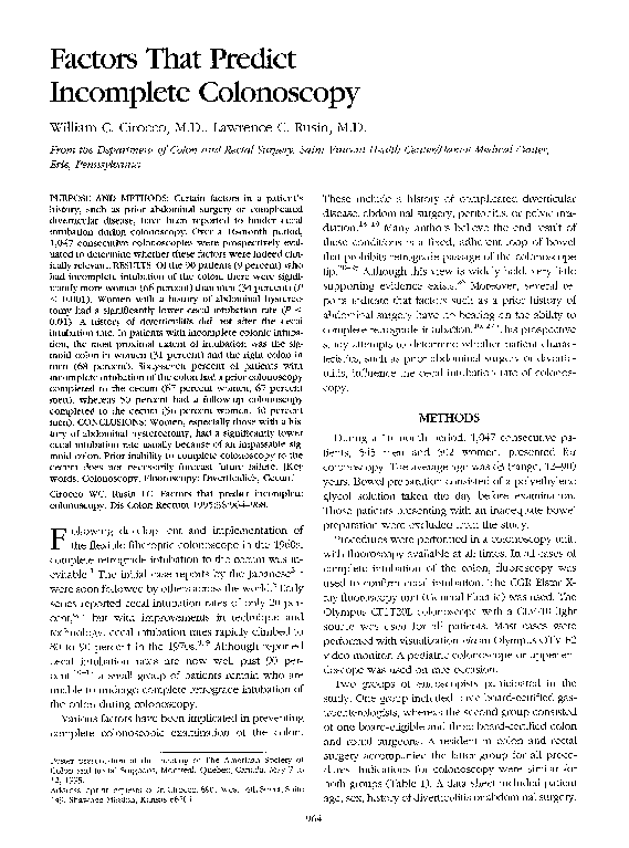(PDF) Factors that predict incomplete colonoscopy