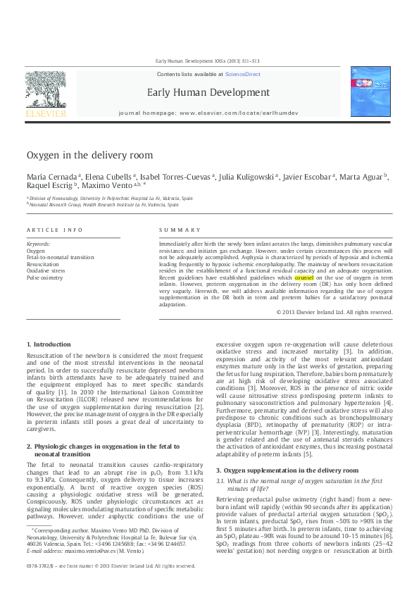 (PDF) Oxygen in the delivery room