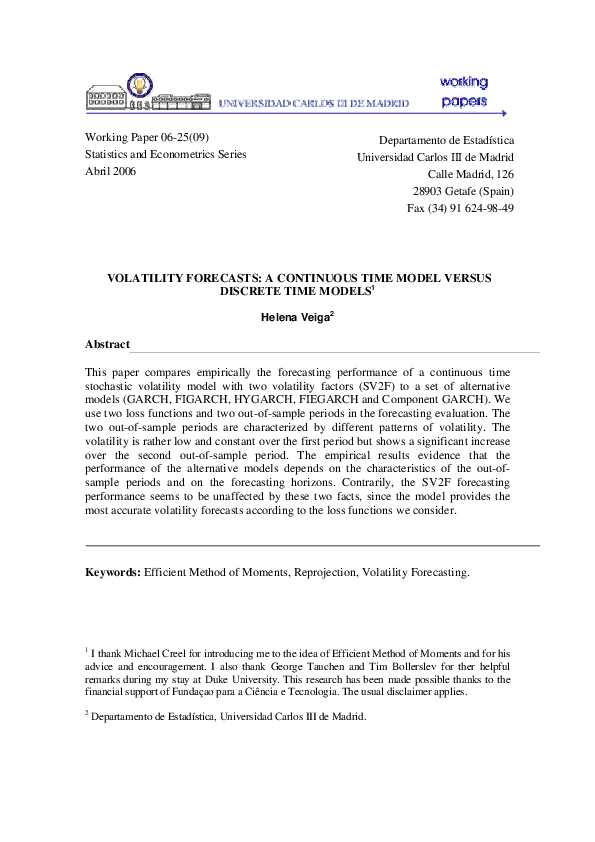 Pdf Volatility Forecasts A Continuous Time Model Versus Discrete Time Models