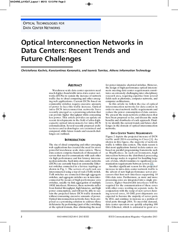 (PDF) Optical interconnection networks in data centers: recent trends ...
