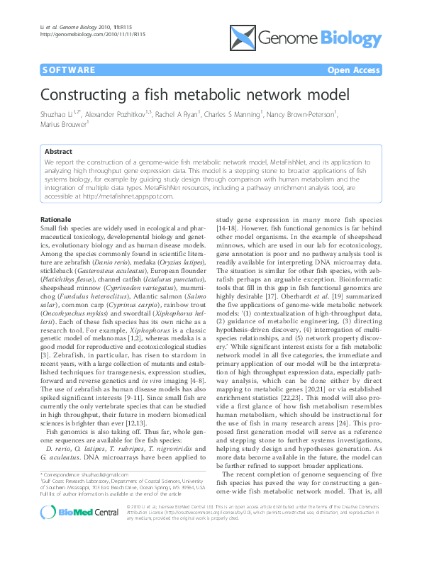 (PDF) Constructing a fish metabolic network model