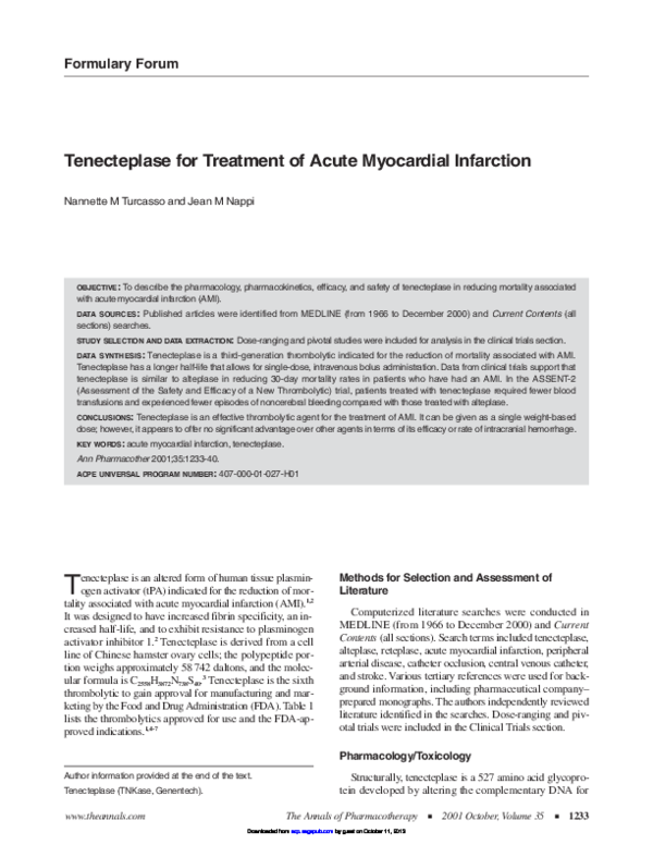 (PDF) Tenecteplase for Treatment of Acute Myocardial Infarction