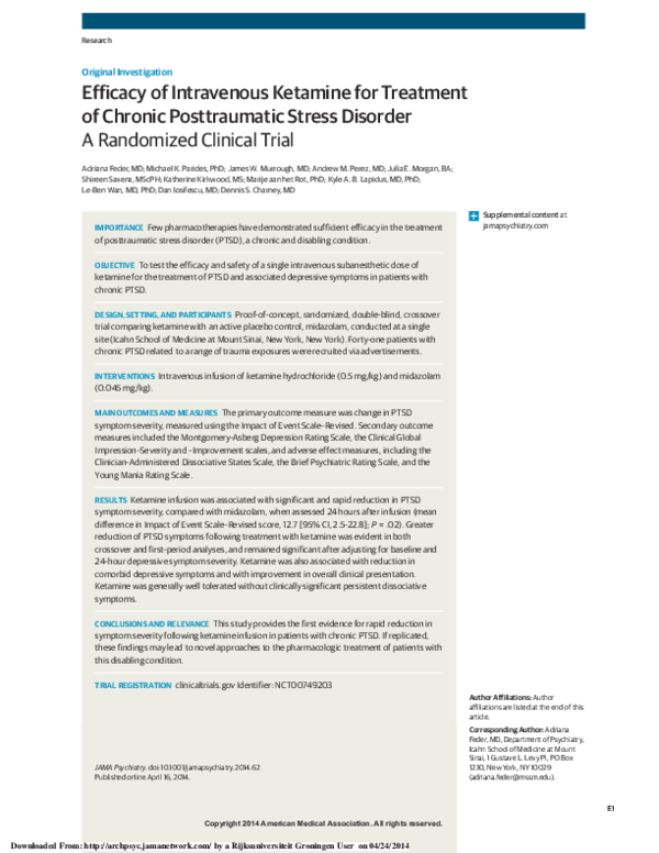 (PDF) Efficacy of Intravenous Ketamine for Treatment of Chronic ...