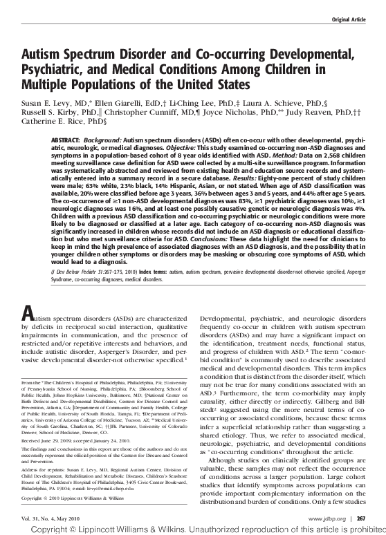 (PDF) Autism Spectrum Disorder and Co-occurring Developmental, Psychiatric, and Medical ...