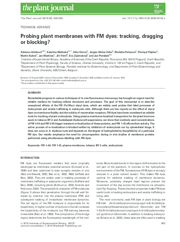 (PDF) Probing plant membranes with FM dyes: tracking, dragging or blocking?