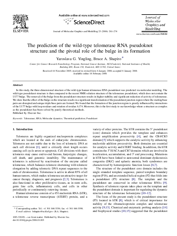 (PDF) The prediction of the wild-type telomerase RNA pseudoknot structure and the pivotal role ...
