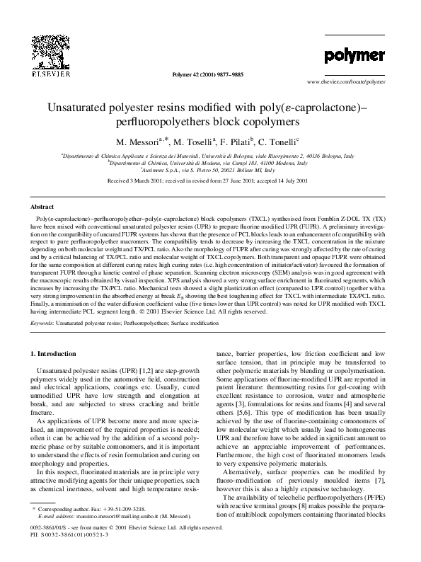 (PDF) Unsaturated polyester resins modified with poly(ε-caprolactone)–perfluoropolyethers block ...