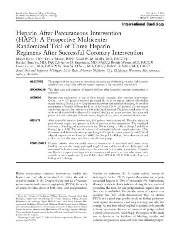 (PDF) Heparin after percutaneous intervention (HAPI): a prospective ...