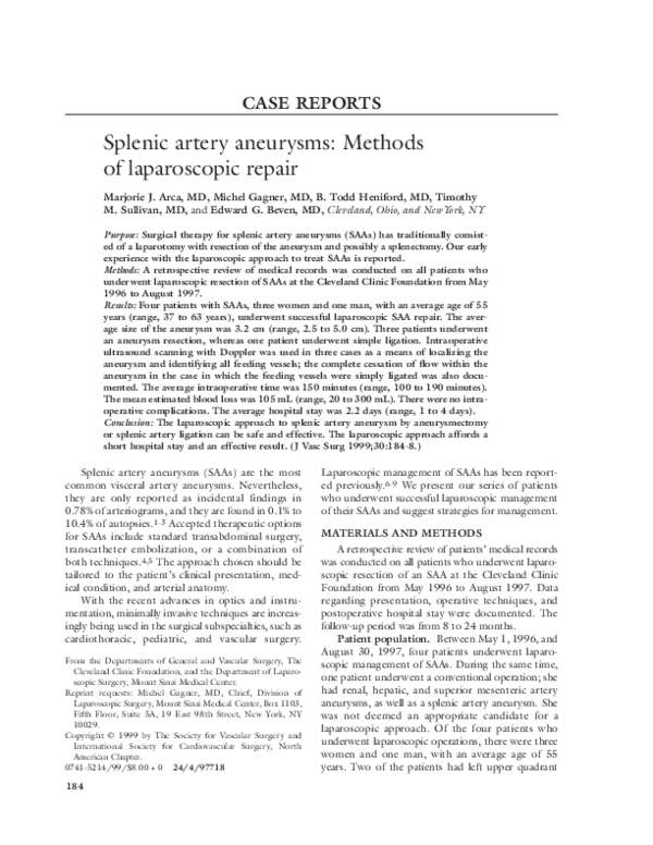 (PDF) Splenic artery aneurysms: Methods of laparoscopic repair