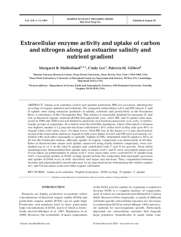(PDF) Extracellular enzyme activity and uptake of carbon and nitrogen ...