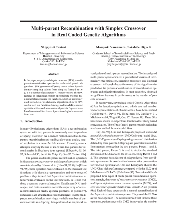 (PDF) Multi-parent recombination with simplex crossover in real coded genetic algorithms