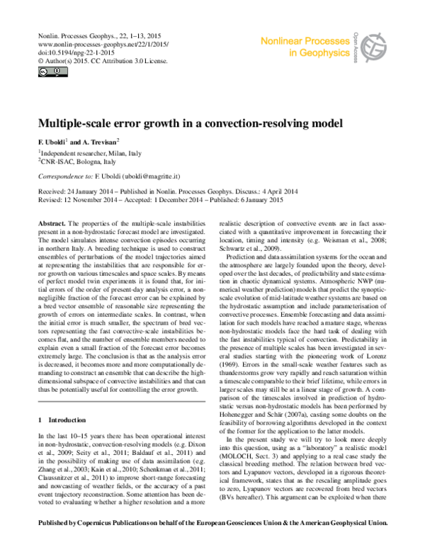(PDF) Multiple scale error growth in a convection-resolving model
