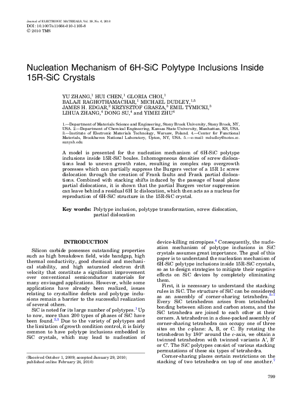 (PDF) Nucleation Mechanism of 6H-SiC Polytype Inclusions Inside 15R-SiC ...