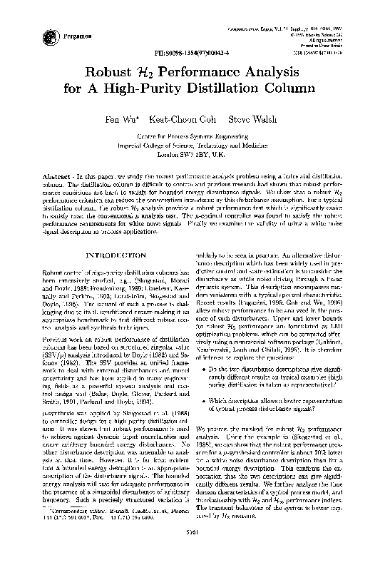 (PDF) RobustH2 performance analysis for a high-purity distillation column