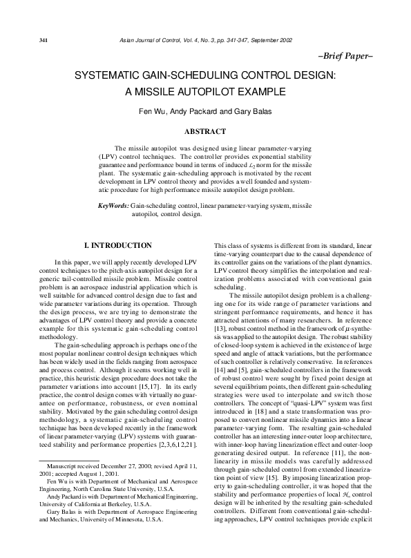 (PDF) Systematic Gain-Scheduling Control Design: A Missile Autopilot Example