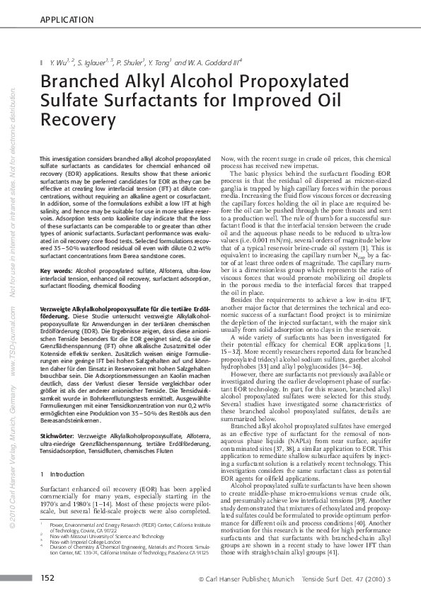 (PDF) Branched Alkyl Alcohol Propoxylated Sulfate Surfactants for ...
