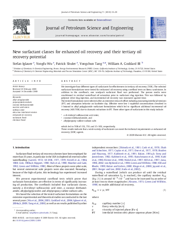 (PDF) New surfactant classes for enhanced oil recovery and their ...