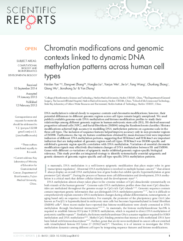 (PDF) Chromatin modifications and genomic contexts linked to dynamic DNA methylation patterns ...