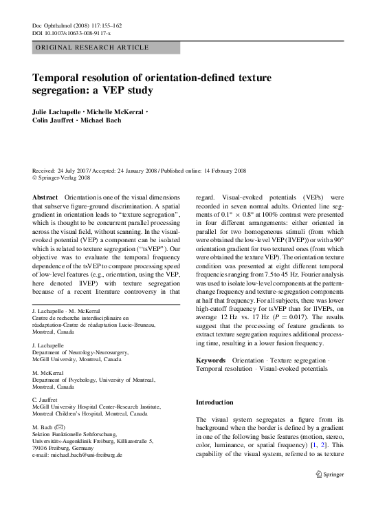 (PDF) Temporal resolution of orientation-defined texture segregation: a VEP study | J ...