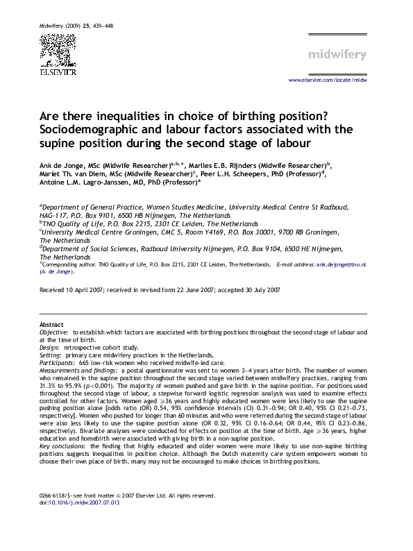 (PDF) Are there inequalities in choice of birthing position ...