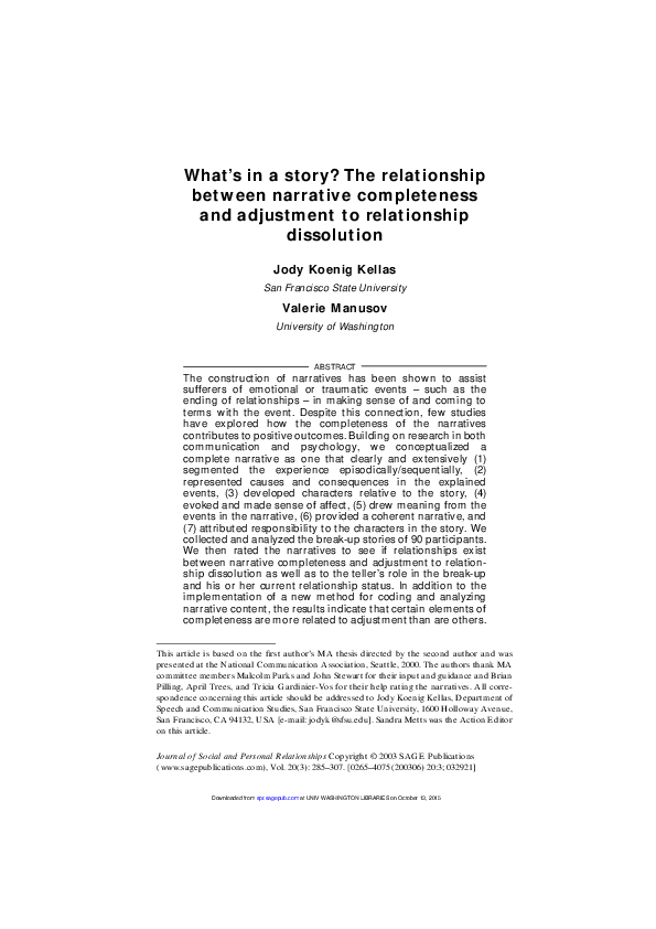 (PDF) What's in a Story? The Relationship Between Narrative ...