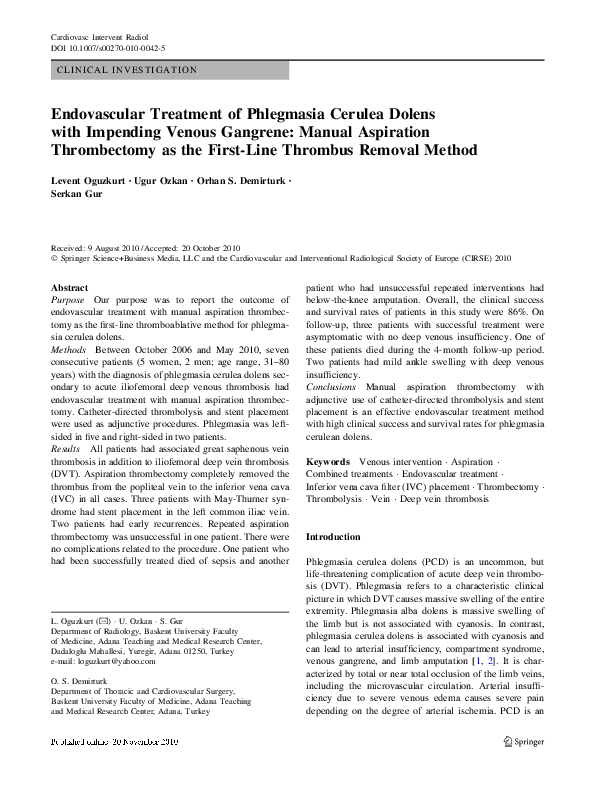 (PDF) Endovascular Treatment of Phlegmasia Cerulea Dolens with ...