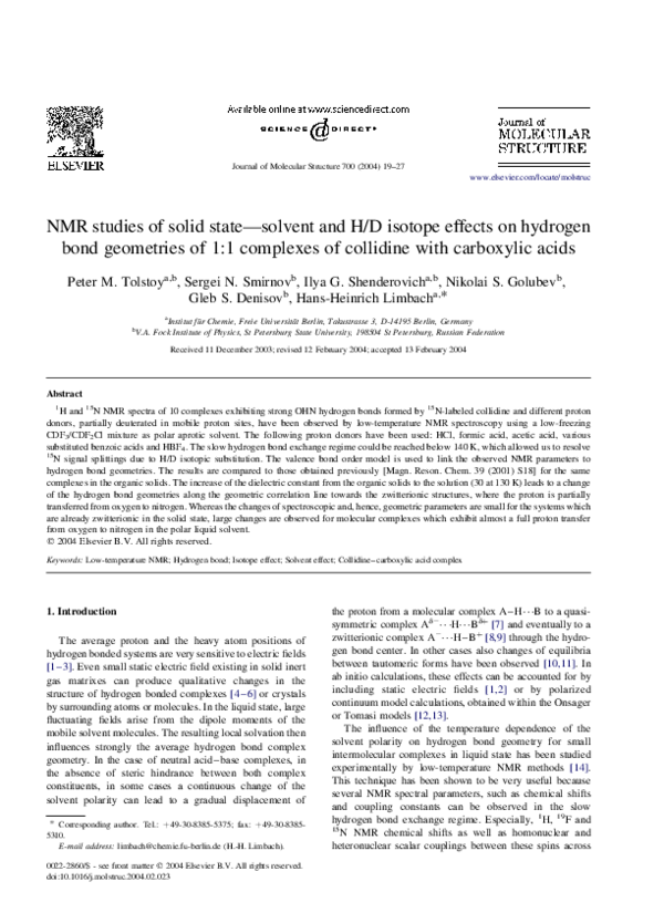 (PDF) NMR studies of solid state—solvent and H/D isotope effects on ...