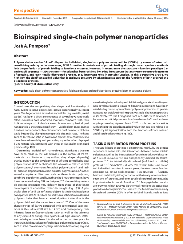 (PDF) Bioinspired single-chain polymer nanoparticles