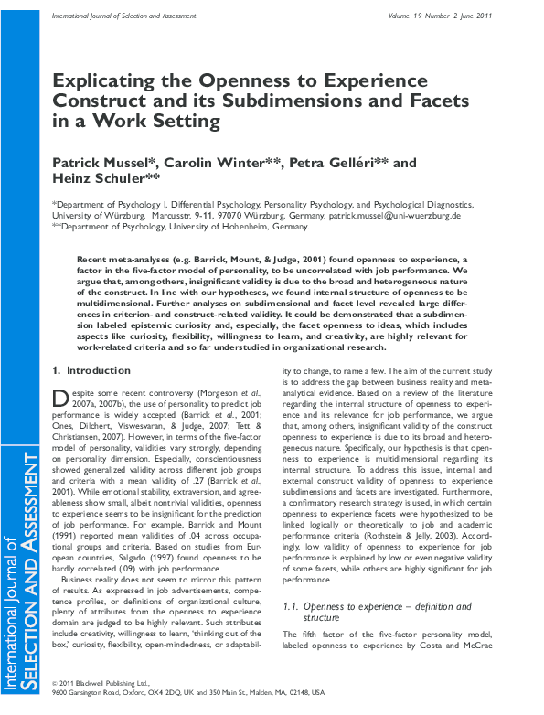 (PDF) Explicating the Openness to Experience Construct and its ...