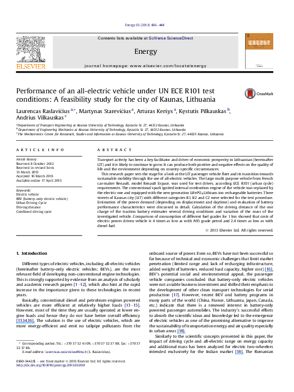 (PDF) Performance of an all-electric vehicle under UN ECE R101 test ...