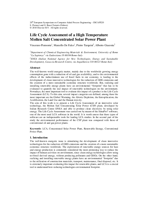 (PDF) Life Cycle Assessment of a high temperature molten salt ...