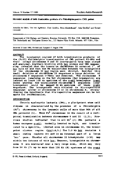(PDF) Molecular analysis of both translocation products of a ...