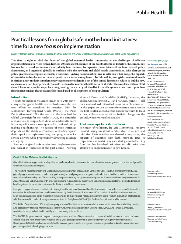 (PDF) Practical lessons from global safe motherhood initiatives: time ...