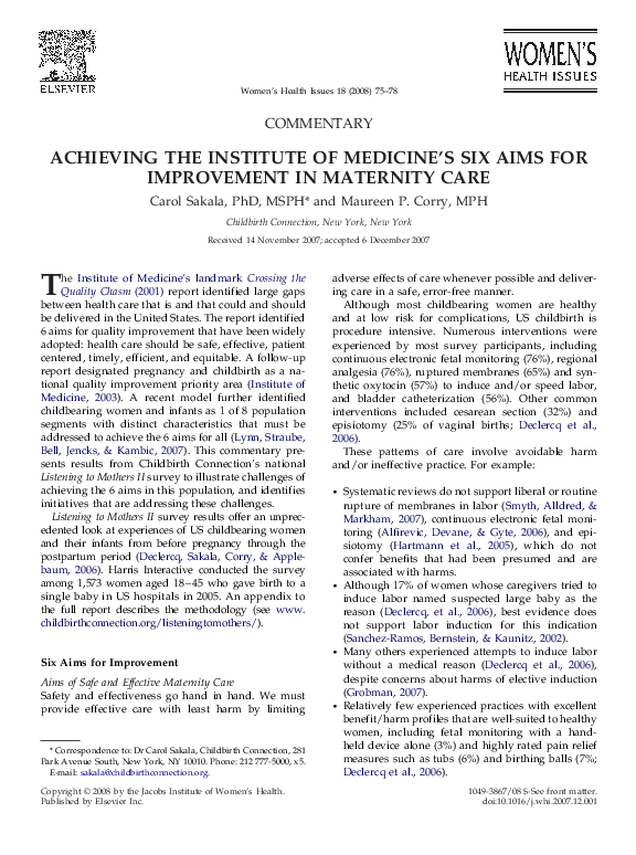 (PDF) Achieving the Institute of Medicine’s Six Aims for Improvement in ...