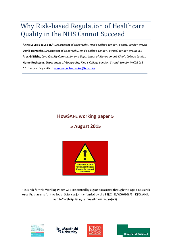 (PDF) Why Risk-based Regulation of Healthcare Quality in the NHS Cannot ...