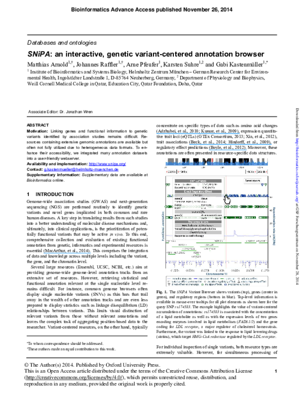 (PDF) SNiPA: an interactive, genetic variant-centered annotation browser