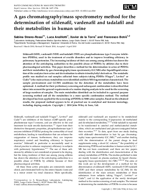 (PDF) A gas chromatography/mass spectrometry method for the determination of sildenafil ...