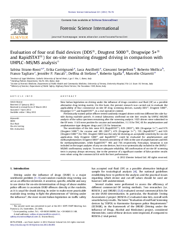 (PDF) Evaluation of four oral fluid devices (DDS®, Drugtest 5000 ...