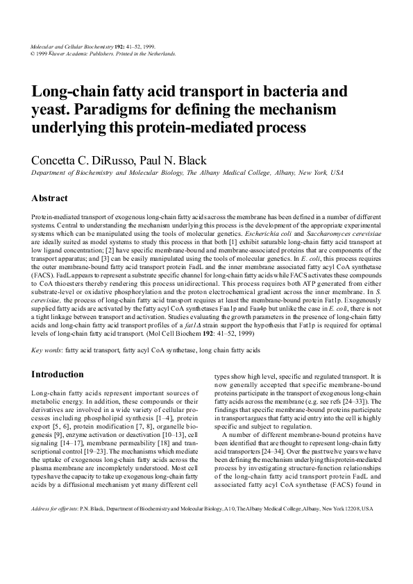 (PDF) Long-chain fatty acid transport in bacteria and yeast. Paradigms ...