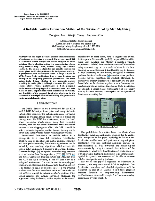 (PDF) A reliable position estimation method of the service robot by map matching