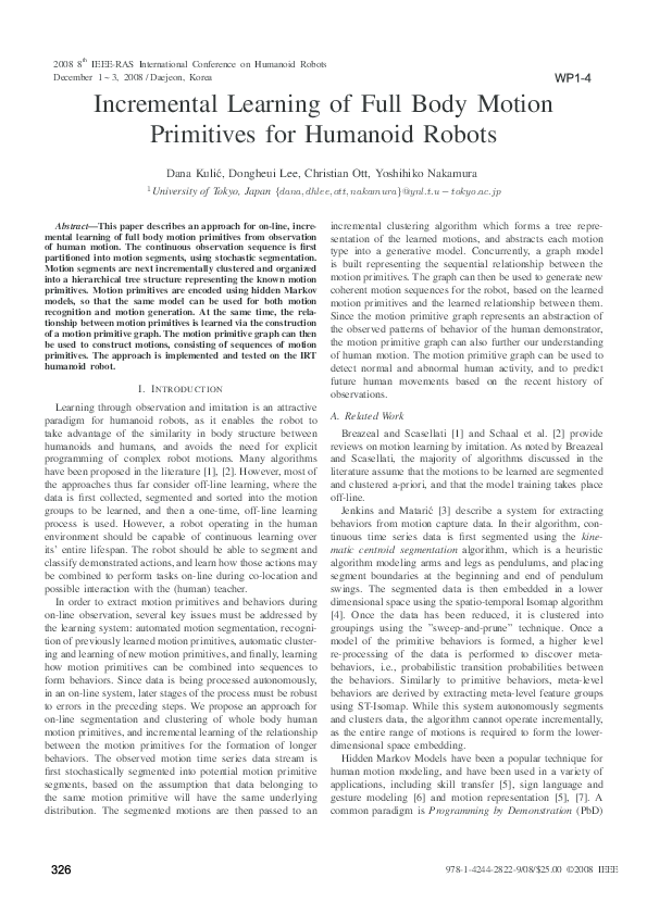 (PDF) Incremental learning of full body motion primitives and their ...