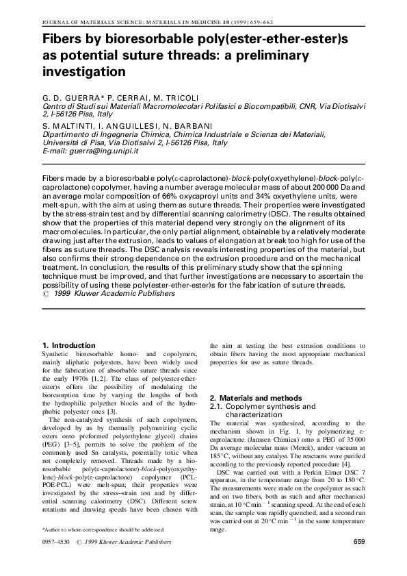 (PDF) Fibers by bioresorbable poly(ester-ether-ester)s as potential ...