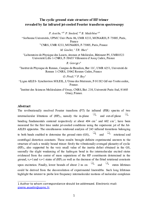 (DOC) The cyclic ground state structure of the HF trimer revealed by ...
