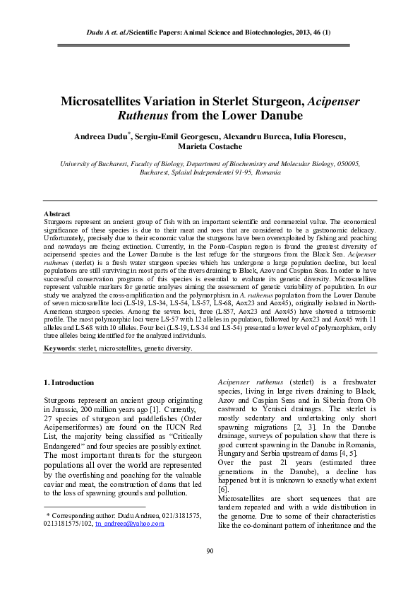(PDF) Microsatellites variation in sterlet sturgeon, Acipenser ruthenus ...