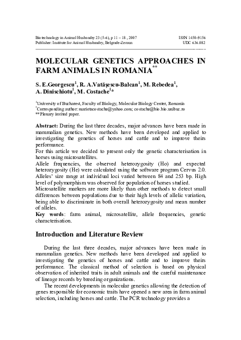 (PDF) Molecular genetics approaches in farm animals in Romania