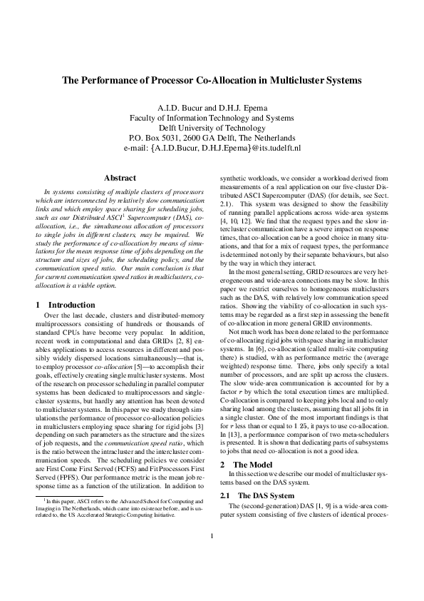 (PDF) The performance of processor co-allocation in multicluster systems