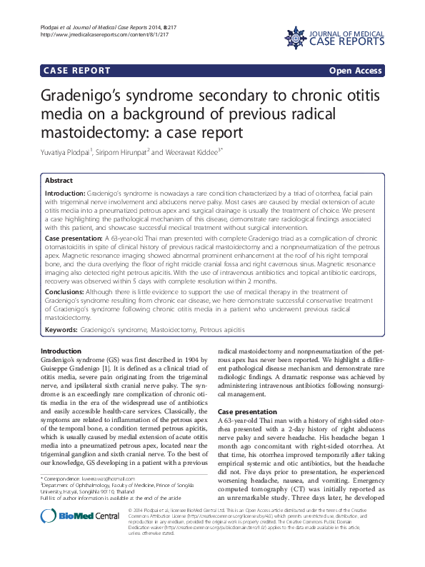 (PDF) Gradenigo’s syndrome secondary to chronic otitis media on a ...